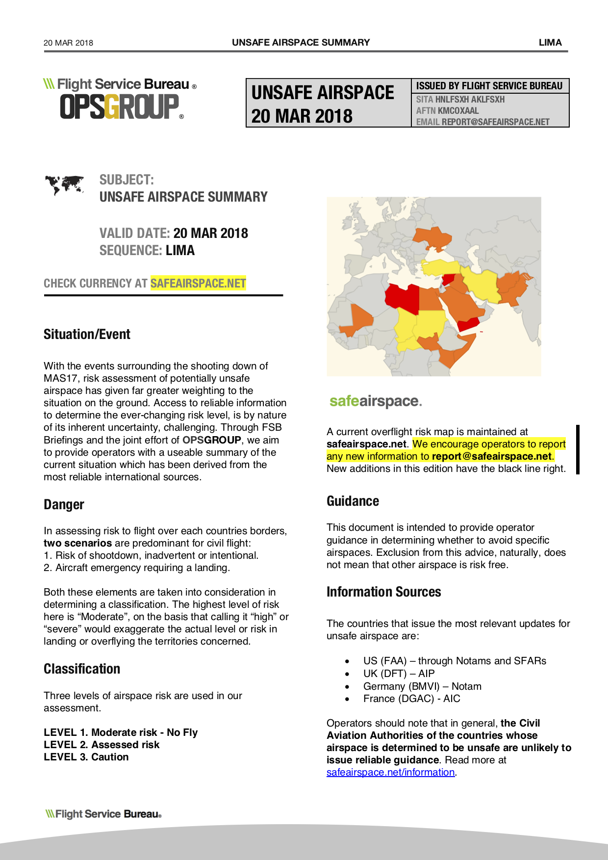 New Unsafe Airspace Summary and Map – International Ops 2025 – OPSGROUP
