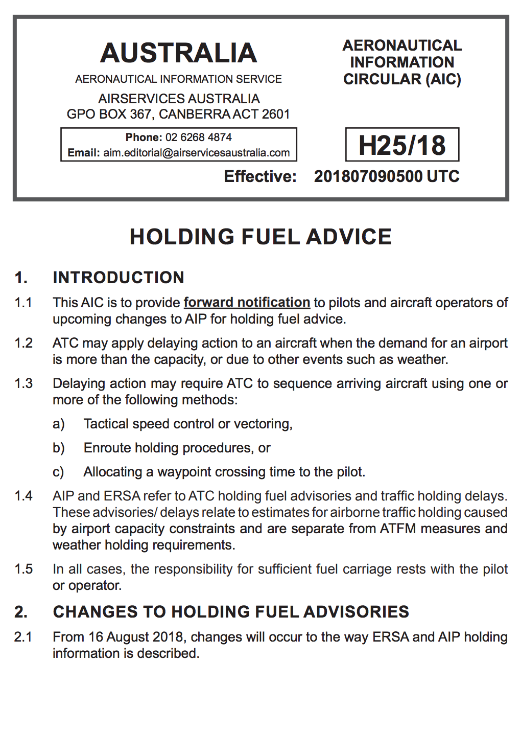 Updated holding fuel advice for Australia – International Ops 2025 ...
