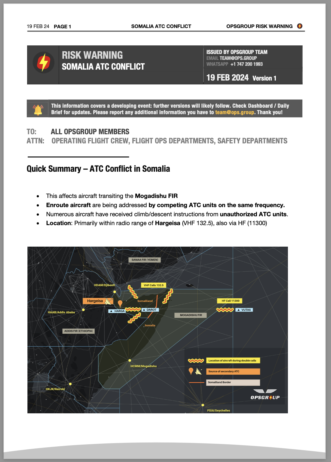 New RISK WARNING: Somalia ATC Conflict – International Ops 2025 – OPSGROUP